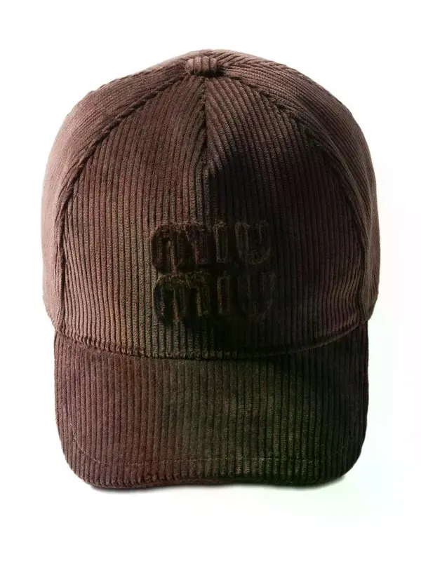 Miu Miu Logo-patch Corduroy Baseball Cap - Brown