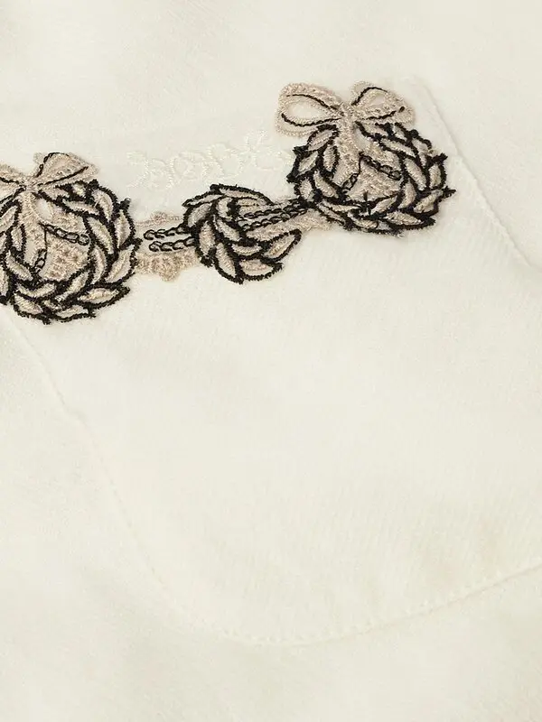 BODE Laurelist Camp-collar Logo-embroidered Appliquéd Wool-flannel Overshirt - Neutrals