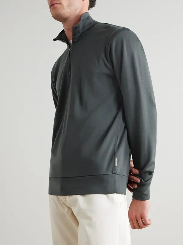 Orlebar Brown Isar Merino Wool-jersey Half-zip Sweatshirt - Green