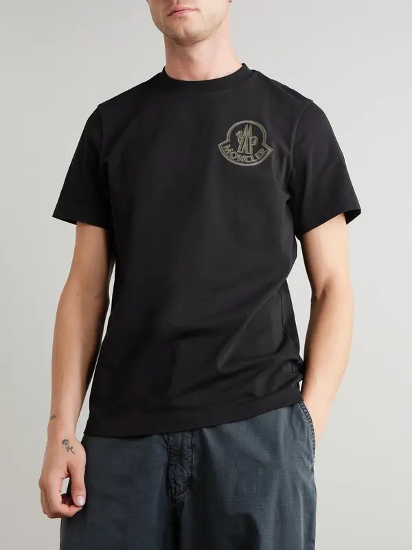 Moncler Logo-flocked Appliquéd Cotton-jersey T-shirt