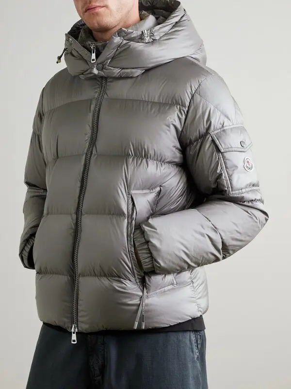 Moncler Logo-appliquéd Quilted Micro-ripstop Hooded Down Jacket - Gray