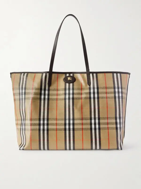 Burberry Full-grain Leather-trimmed Coated-canvas Tote Bag - Neutrals