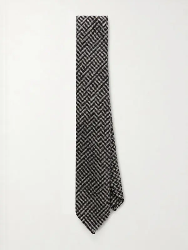 DE PETRILLO 7cm Houndstooth Wool And Cashmere-blend Tie - Gray