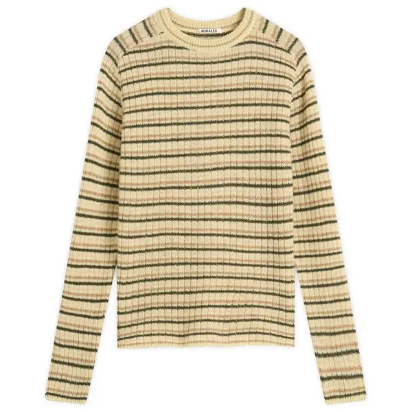 Auralee Shetland Wool Cashmere Rib Knit Pullover