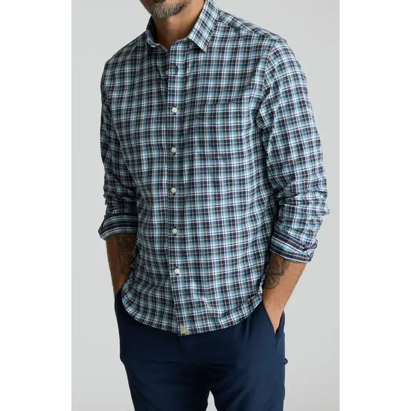 UNTUCKIT Reiner Plaid Performance Button-up Shirt - Navy