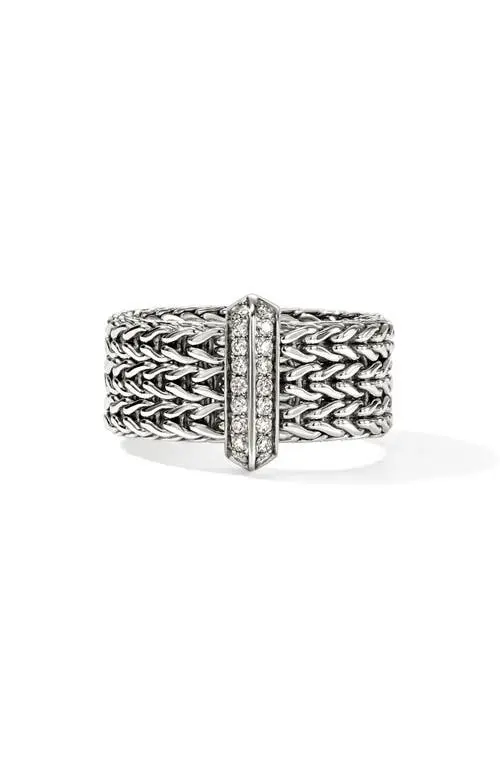 John Hardy Sterling Icon Link Ring With Diamonds - Silver