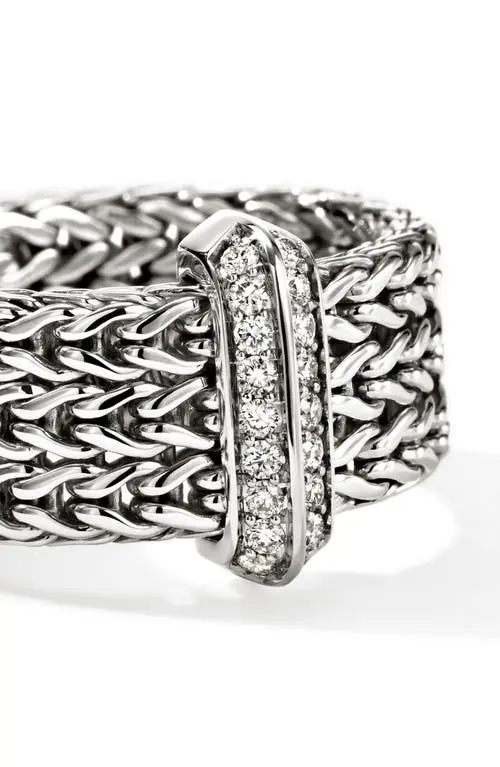 John Hardy Sterling Icon Link Ring With Diamonds - Silver