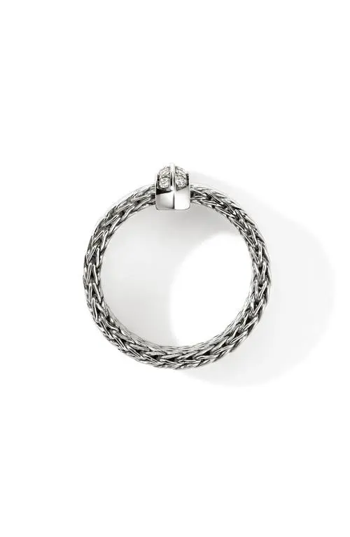 John Hardy Sterling Icon Link Ring With Diamonds - Silver