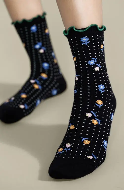 Hansel From Basel Dottie Floral Crew Socks - Black
