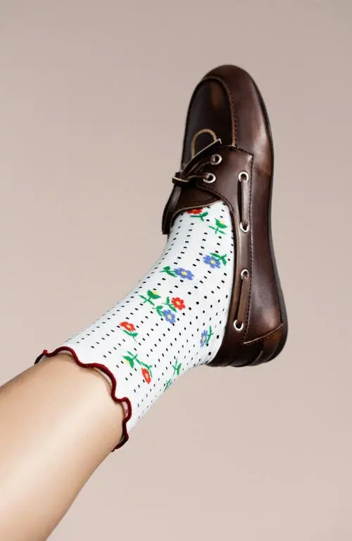 Hansel From Basel Dottie Floral Crew Socks - White