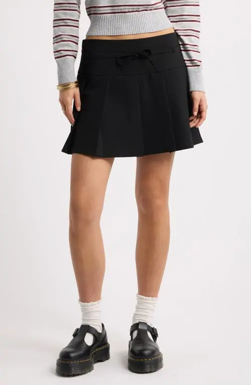 Bp. Plaid Pleated Mini Skirt With Belt - Black