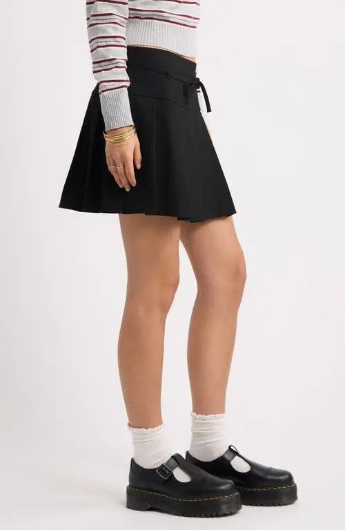 Bp. Plaid Pleated Mini Skirt With Belt - Black