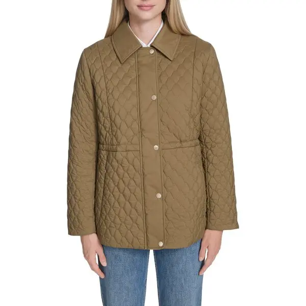 Cole Haan Quilted Zip-up Jacket - Olive