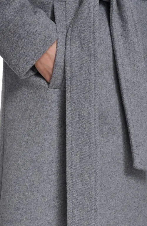 Cole Haan Wool Blend Coat With Faux Fur Trimmed Hood