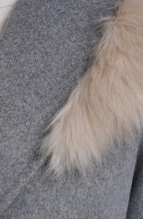Cole Haan Wool Blend Coat With Faux Fur Trimmed Hood