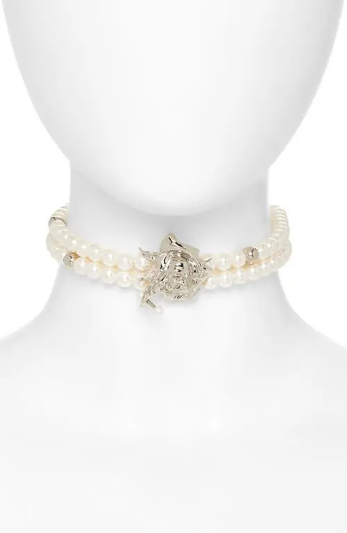 JUSTINE CLENQUET Juliet Rose Faux Pearl Choker Necklace - Palladium