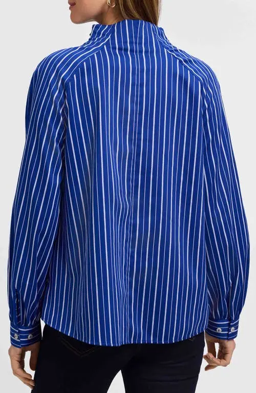 Foxcroft Daphne Stripe Stretch Cotton Blend Pullover Shirt - Blue/white