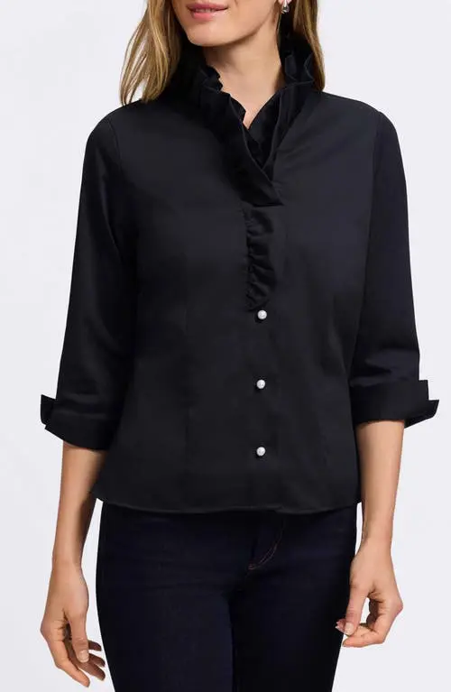 Foxcroft Edith Ruffle Button-up Shirt - Black