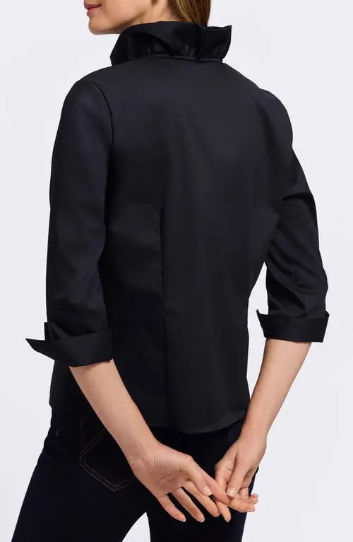 Foxcroft Edith Ruffle Button-up Shirt - Black