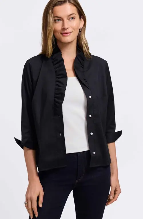 Foxcroft Edith Ruffle Button-up Shirt - Black