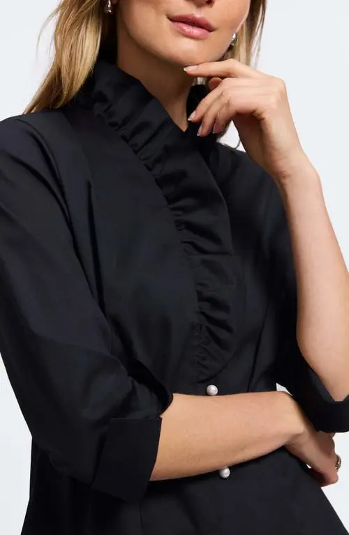 Foxcroft Edith Ruffle Button-up Shirt - Black