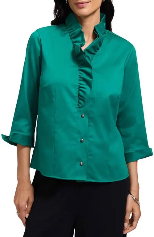 Foxcroft Edith Ruffle Button-up Shirt - Emerald