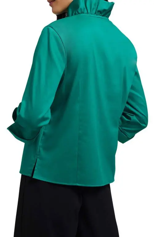 Foxcroft Edith Ruffle Button-up Shirt - Emerald