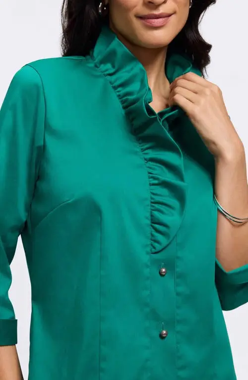 Foxcroft Edith Ruffle Button-up Shirt - Emerald