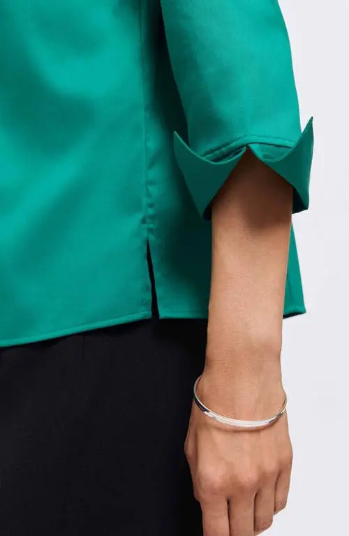 Foxcroft Edith Ruffle Button-up Shirt - Emerald