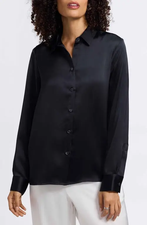 Foxcroft Bianca Satin Shirt - Black