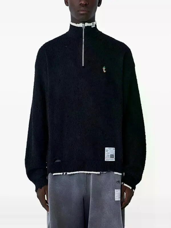 Mihara Yasuhiro Distressed Half-zip Sweater