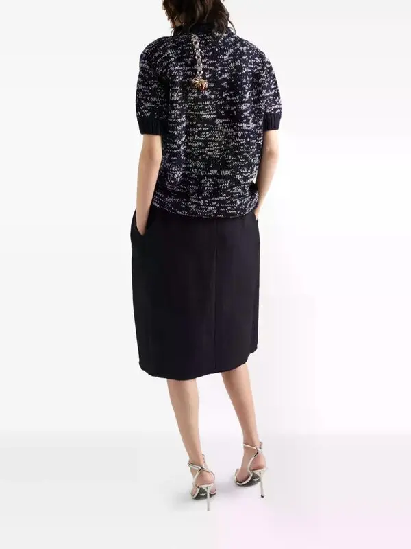 Prada Short Sleeve Pendant Embellished Knit Top