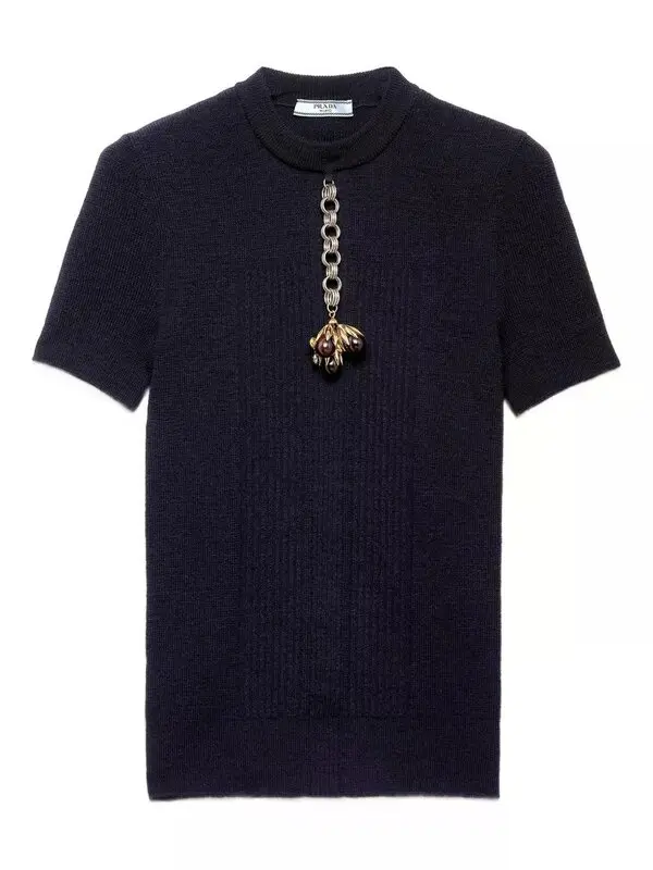 Prada Pendant-embellished Ribbed Sweater - Blue