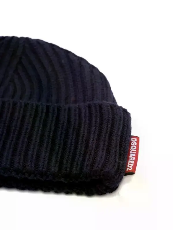 Dsquared2 Ribbed Wool Beanie - Blue