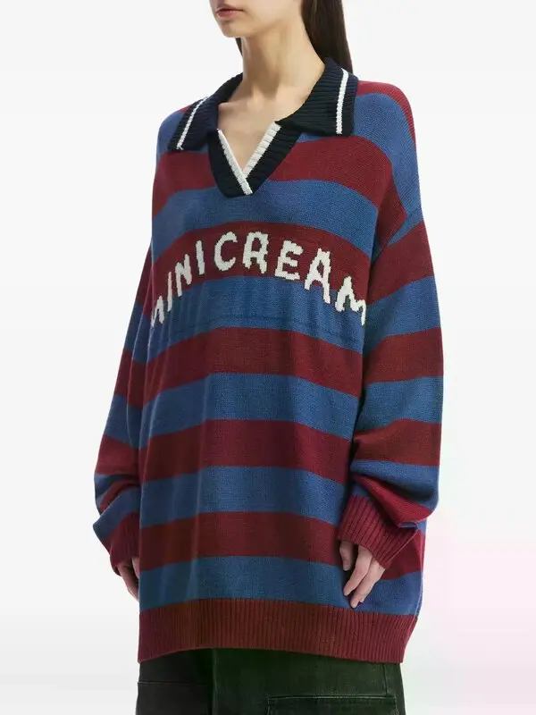 MINI CREAM Striped Polo-neck Sweater