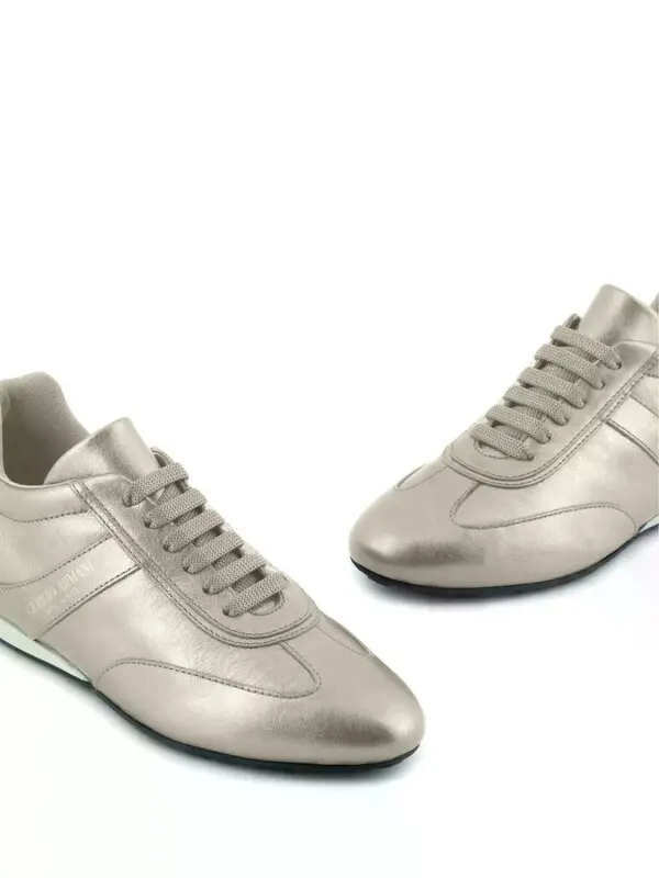 Giorgio Armani Lamé-effect Leather Sneakers - Neutrals