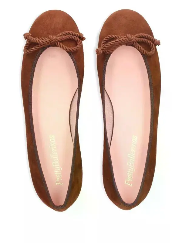 Pretty Ballerinas Rosario Bow-Detail Suede Ballet Flats Brown