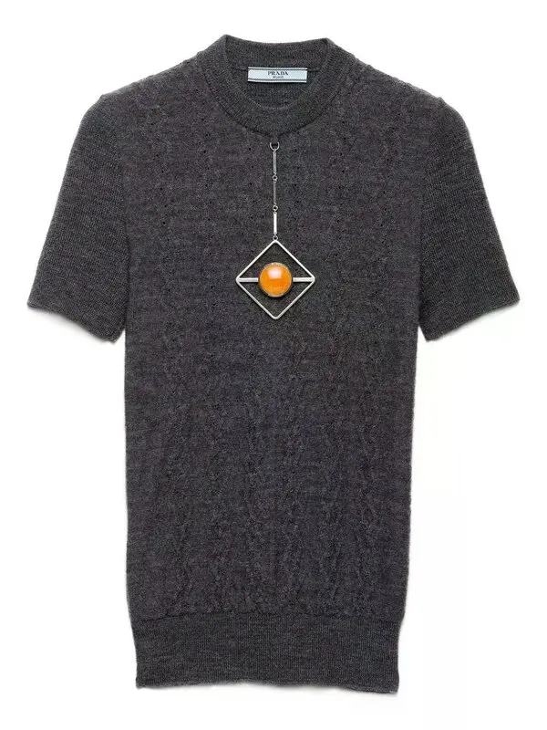 Prada Pendant-embellished Short-sleeve Sweater