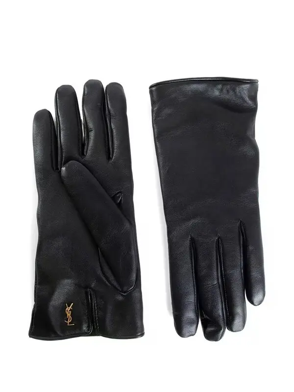 Saint Laurent Logo-plaque Leather Gloves - Black
