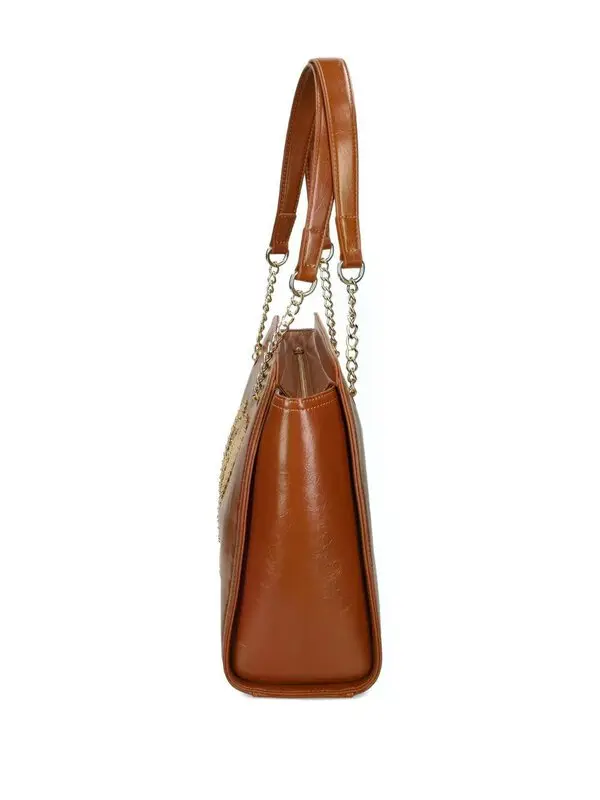 Moschino Logo-plaque Studded Shoulder Bag - Brown