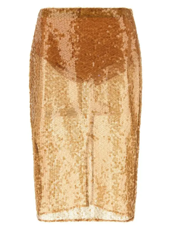 Elisabetta Franchi Sequin Embellished Midi Skirt - Beige