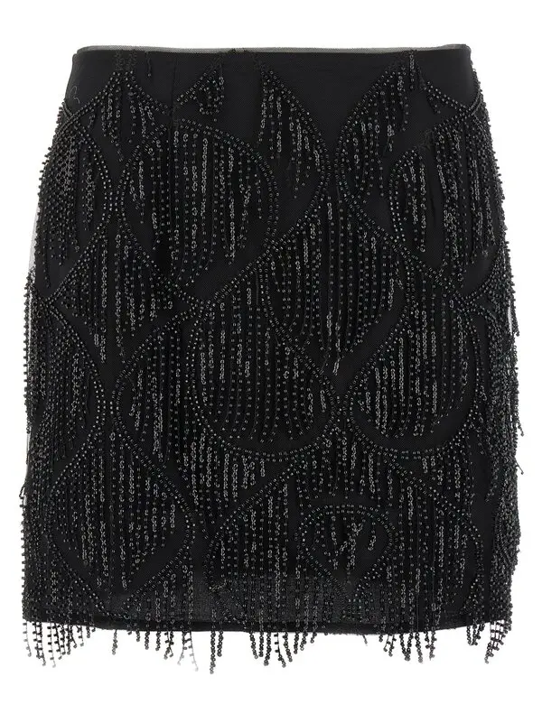 ROTATE BY BIRGER CHRISTENSEN Beaded Fringed Mini Skirt - Black