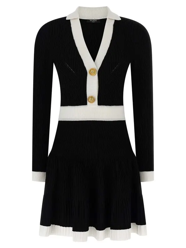 Balmain Two-tone Crochet Mini Dress - White/black