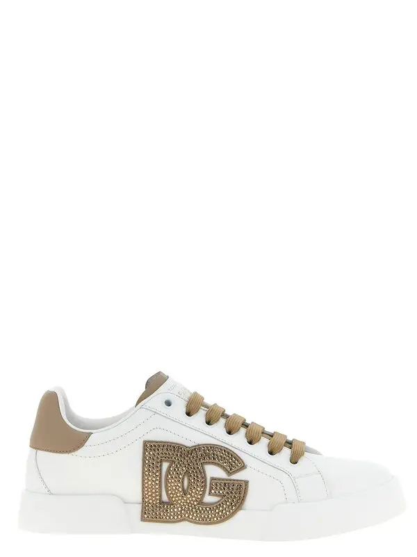 Dolce & Gabbana Portofino Leather Sneakers - Beige