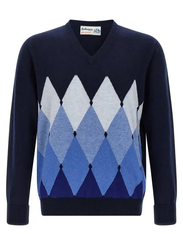 BALLANTYNE Argyle Pattern Cashmere Sweater - Blue