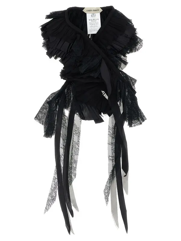 Alberta Ferretti Georgette Collar With Flounces And Lace Fringe - Black