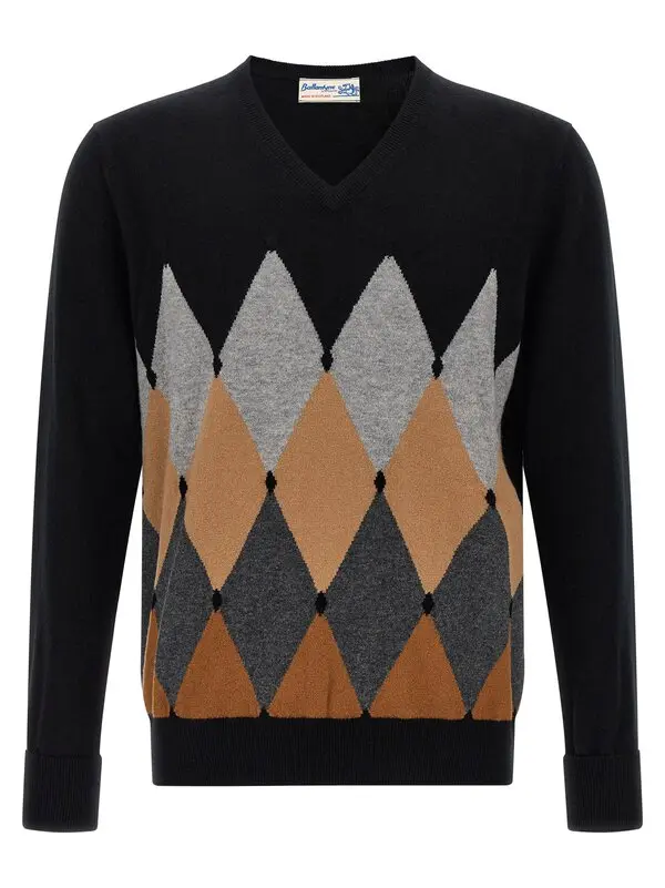 BALLANTYNE Argyle Jacquard Cashmere Sweater - Black