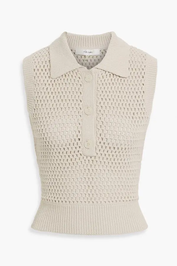 FRAME Crocheted Cotton Polo Vest