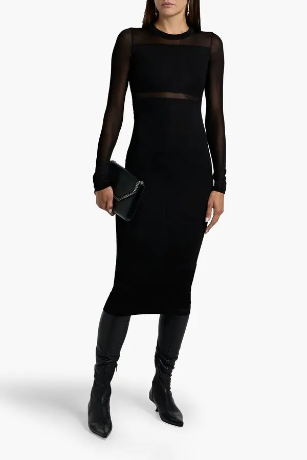 Buy TOTEME Mesh-paneled Stretch-knit Midi Dress - Black At 75% Off |  Editorialist