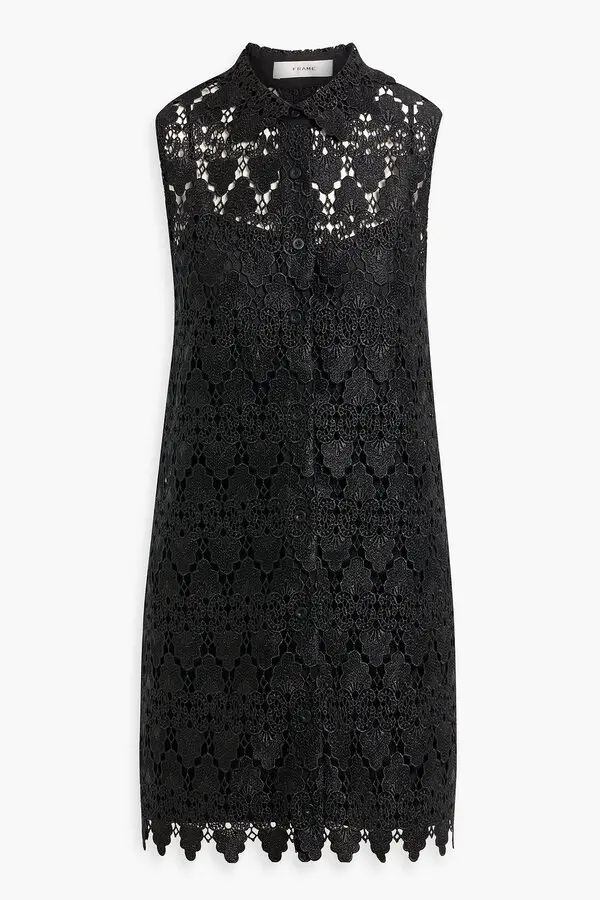 FRAME The Deco Crocheted Lace Mini Dress - Black